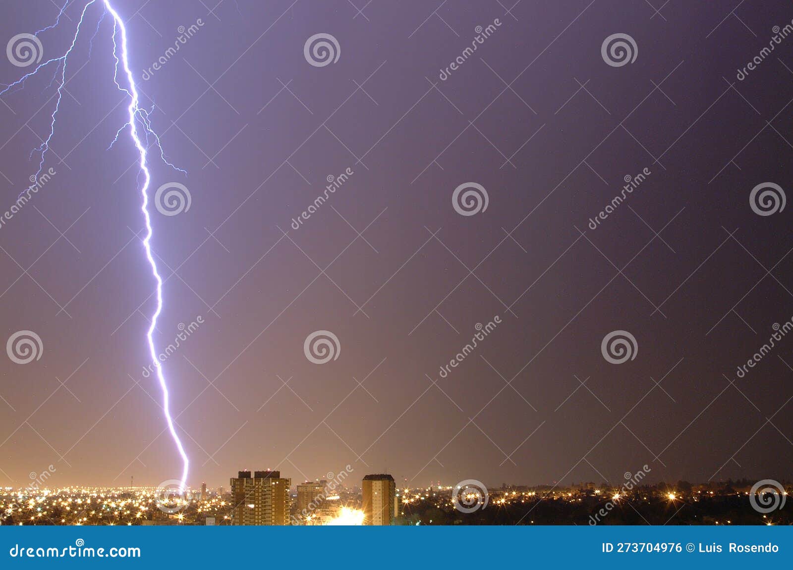 Lightning Streak from a Thunderstorm Cloud at Night in a Rural Setting ...