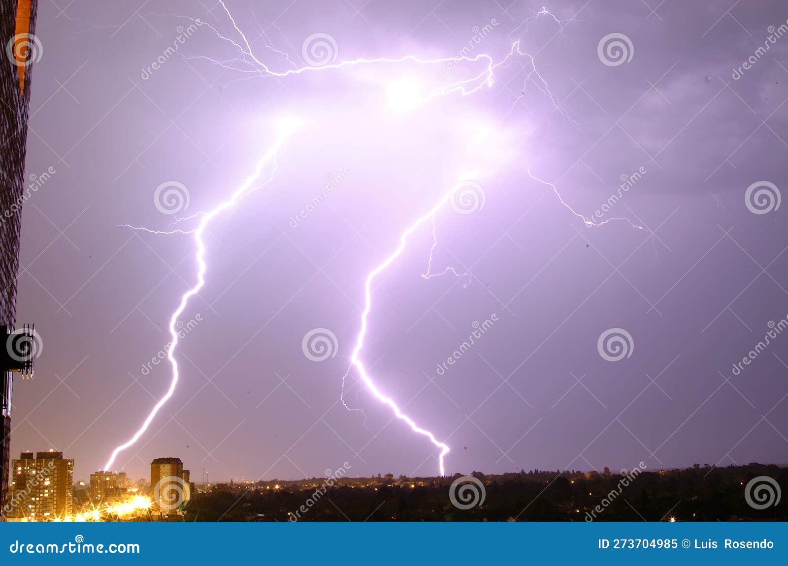 Lightning Streak from a Thunderstorm Cloud at Night in a Rural Setting ...