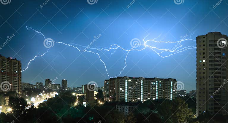 Lightning strike stock image. Image of thunderstorm, cityscape - 15609865