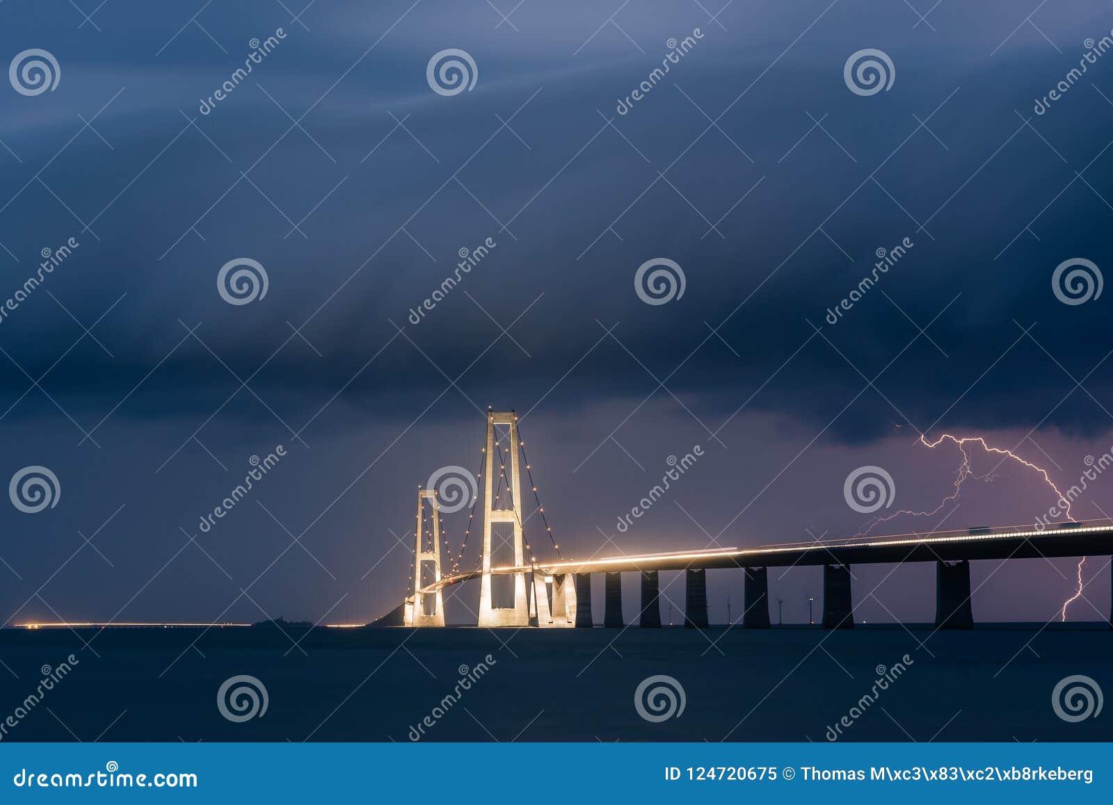 Lightning Strike Behind the Great Belt Bridge Stock Image - Image of ...