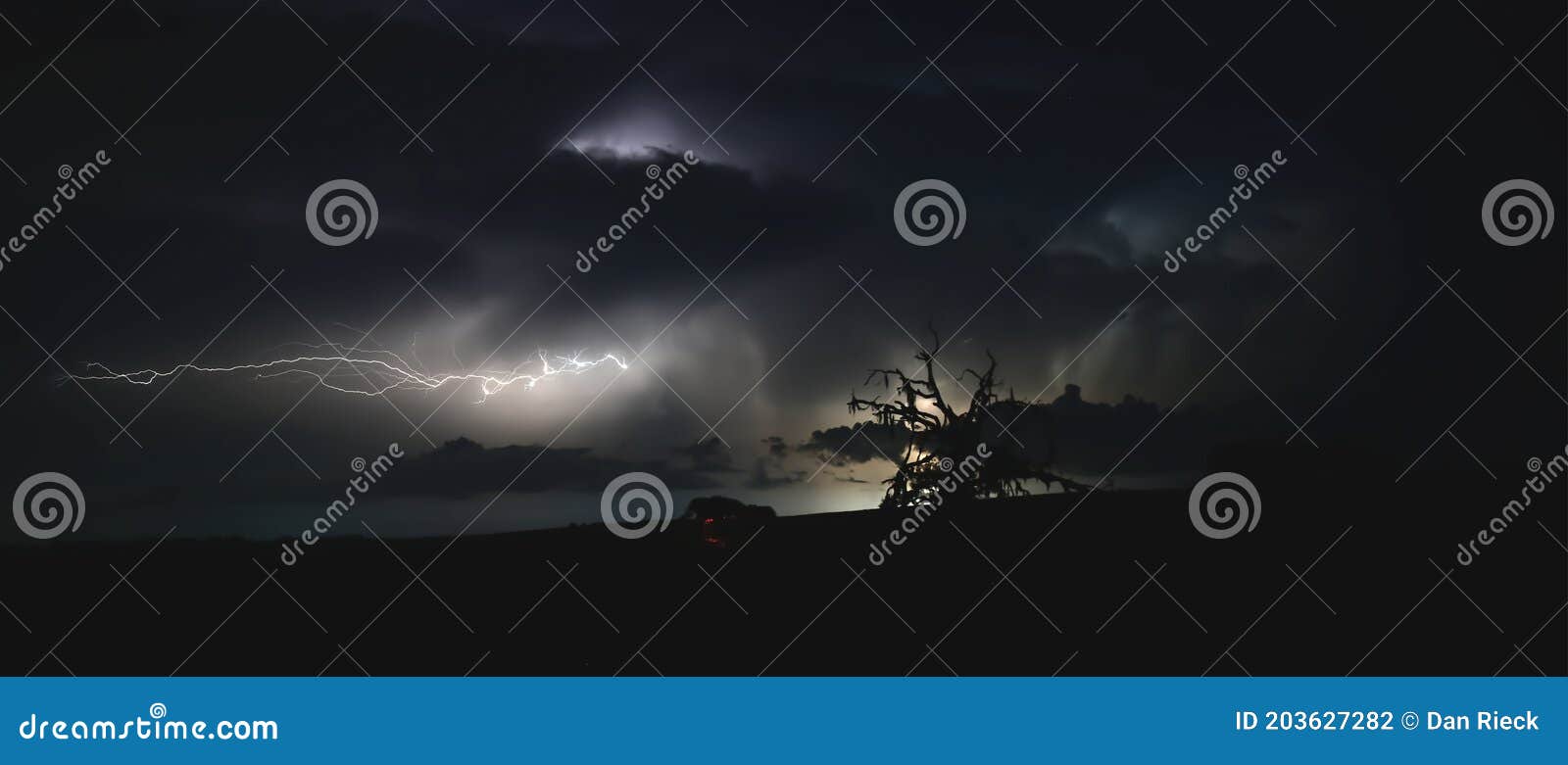Lightning Strike with Big Old Dead Oak Tree Stock Photo - Image of ...