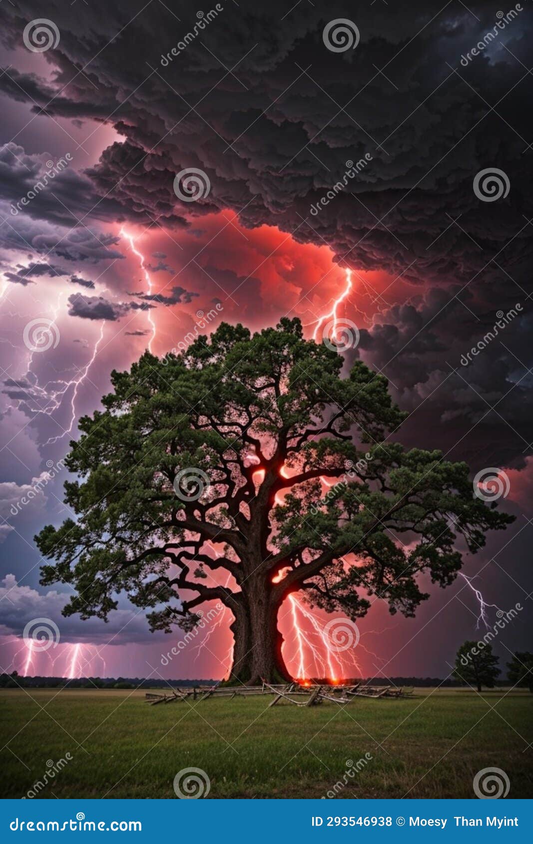 Lightning Strike a Big Tree Stock Illustration - Illustration of cloud ...