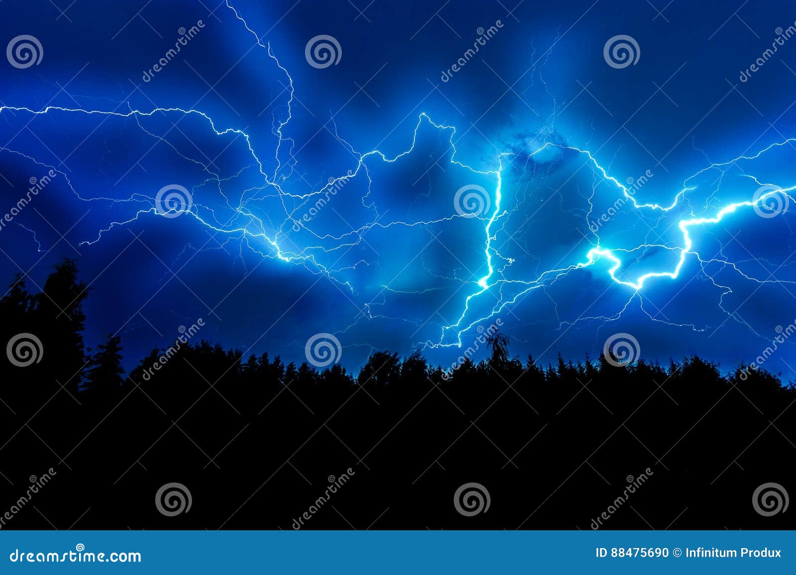 Lightning Blue On A Black Background. Natural Magic Light Effect ...