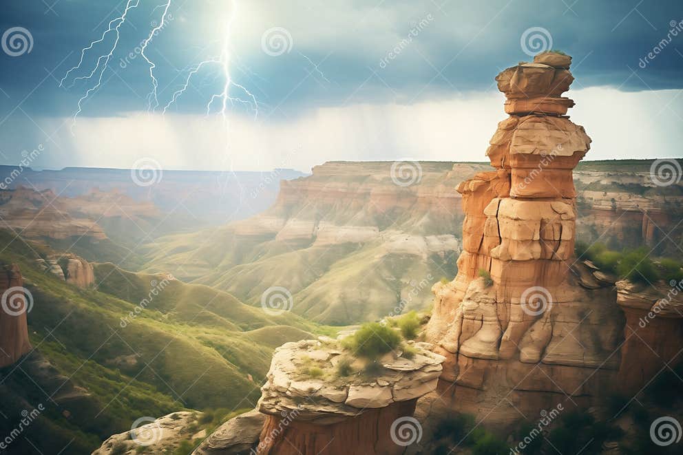 A Lightning Strike in the Distance Over a Canyon Stock Image - Image of ...