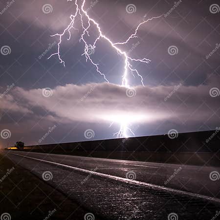 Lightning Strike by a Highway Stock Image - Image of lightning, highway ...