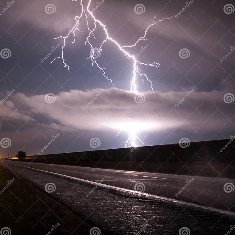 Lightning Strike by a Highway Stock Image - Image of lightning, highway ...