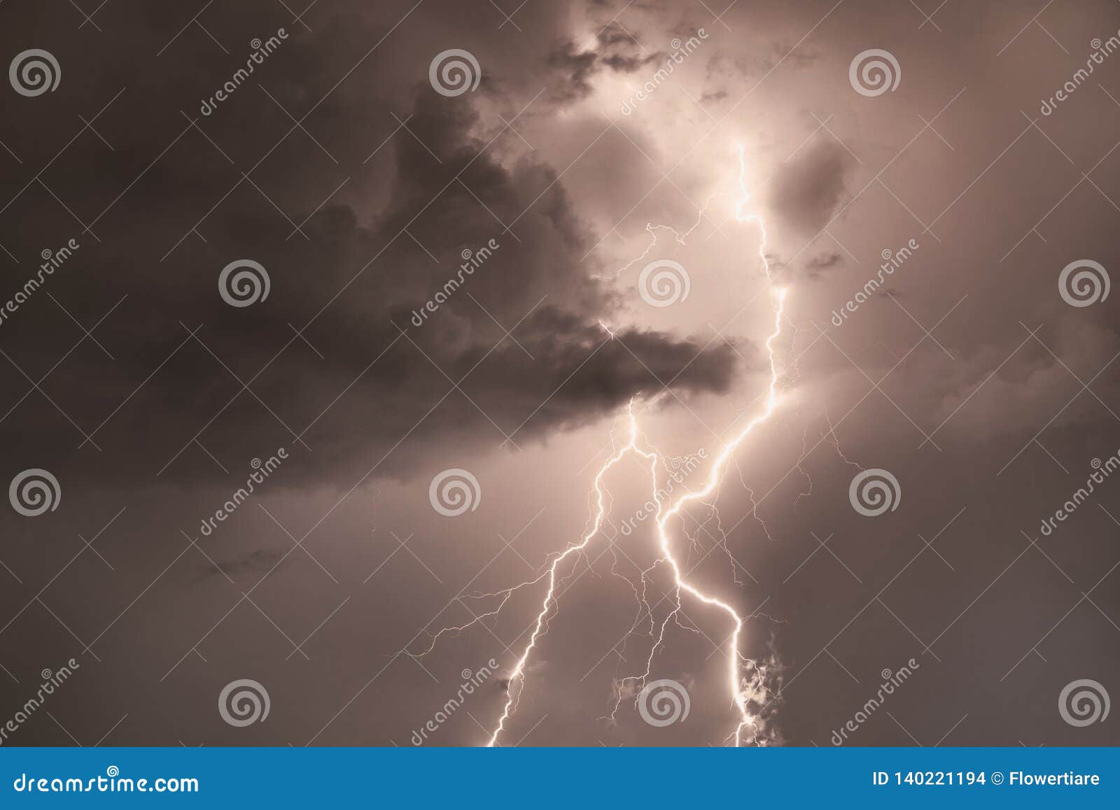 Lightning Strike on the Night Cloudy Sky Stock Photo - Image of power ...