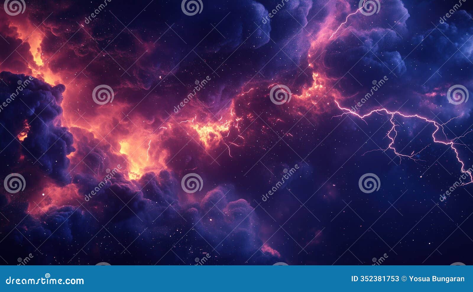 A Lightning Strike in the Night Sky Stock Illustration - Illustration ...
