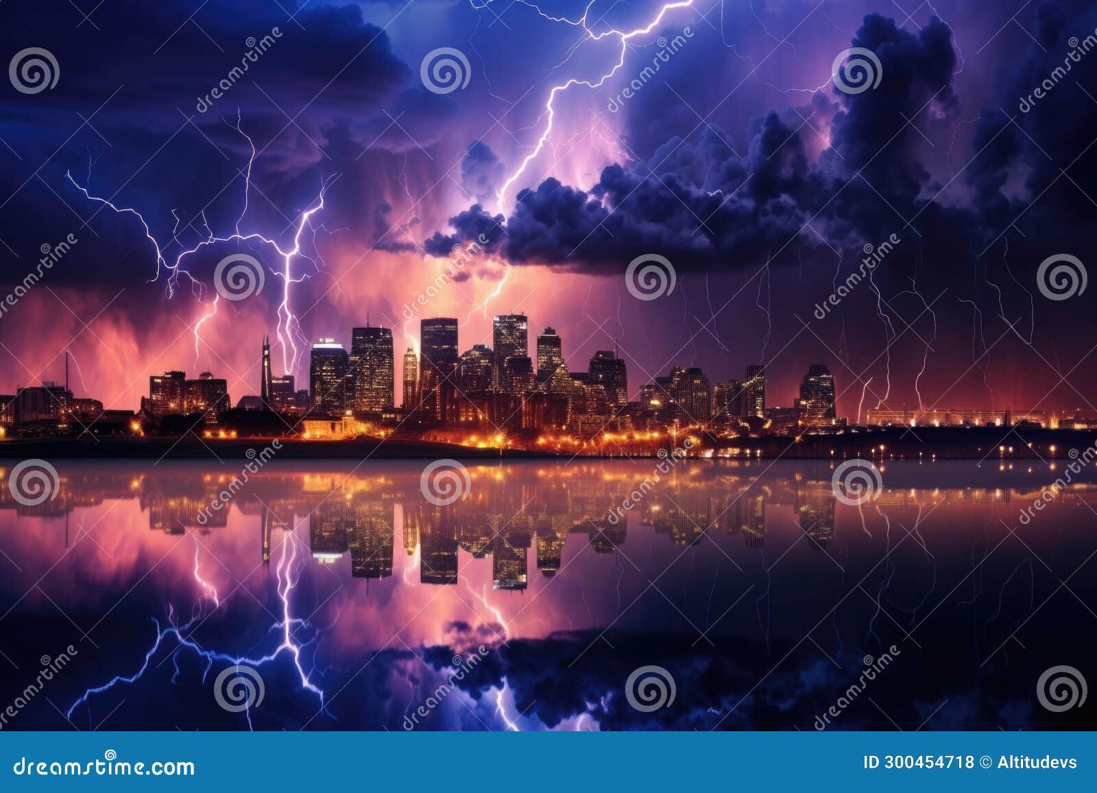 Lightning Strike Over a Citys Skyline during a Storm Stock Photo ...