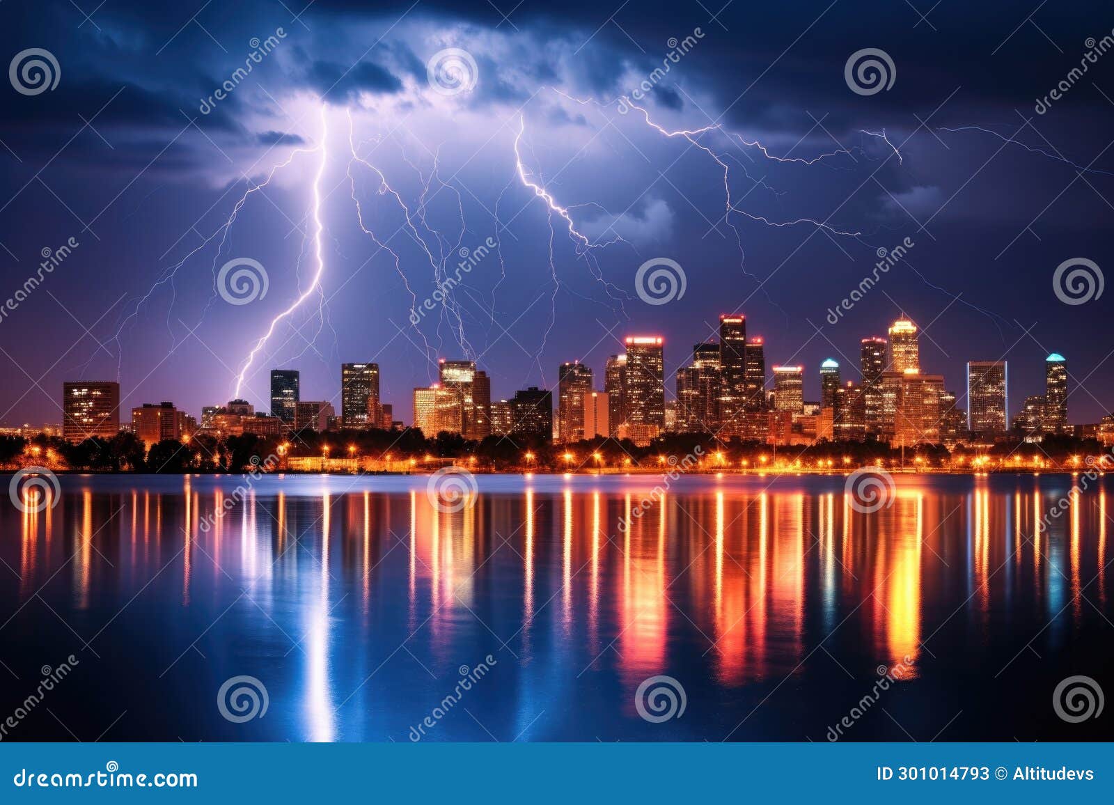 Lightning Strike Over a Citys Skyline during a Storm Stock Image ...