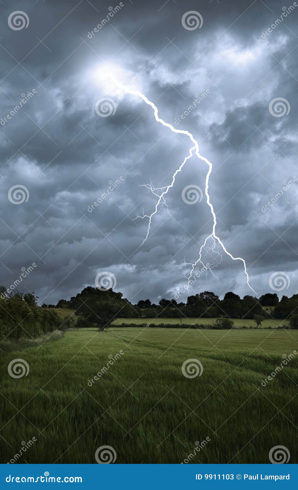 Lightning Strike Over Field Landscape Stock Image - Image of fields ...