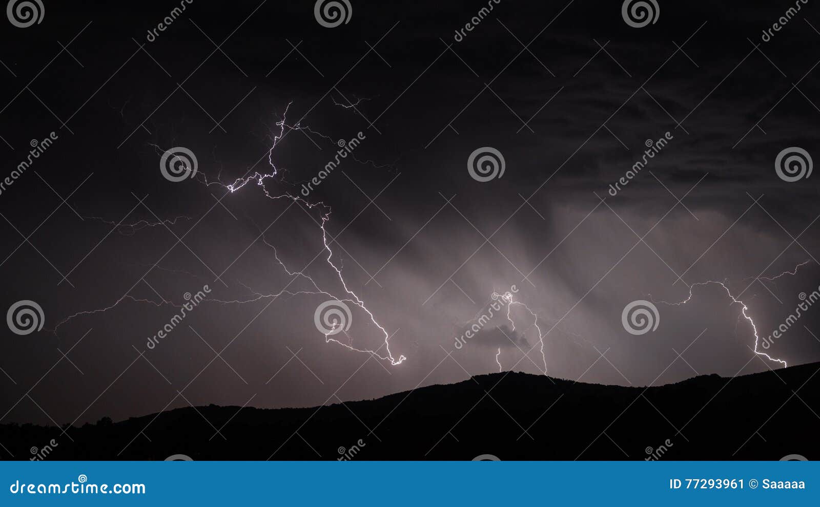 Lightning Strike Over Mountain Range with Clouds Stock Image - Image of ...