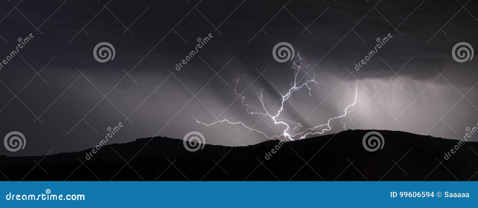 Lightning Strike Over Mountain Range, Panorama Stock Photo - Image of ...