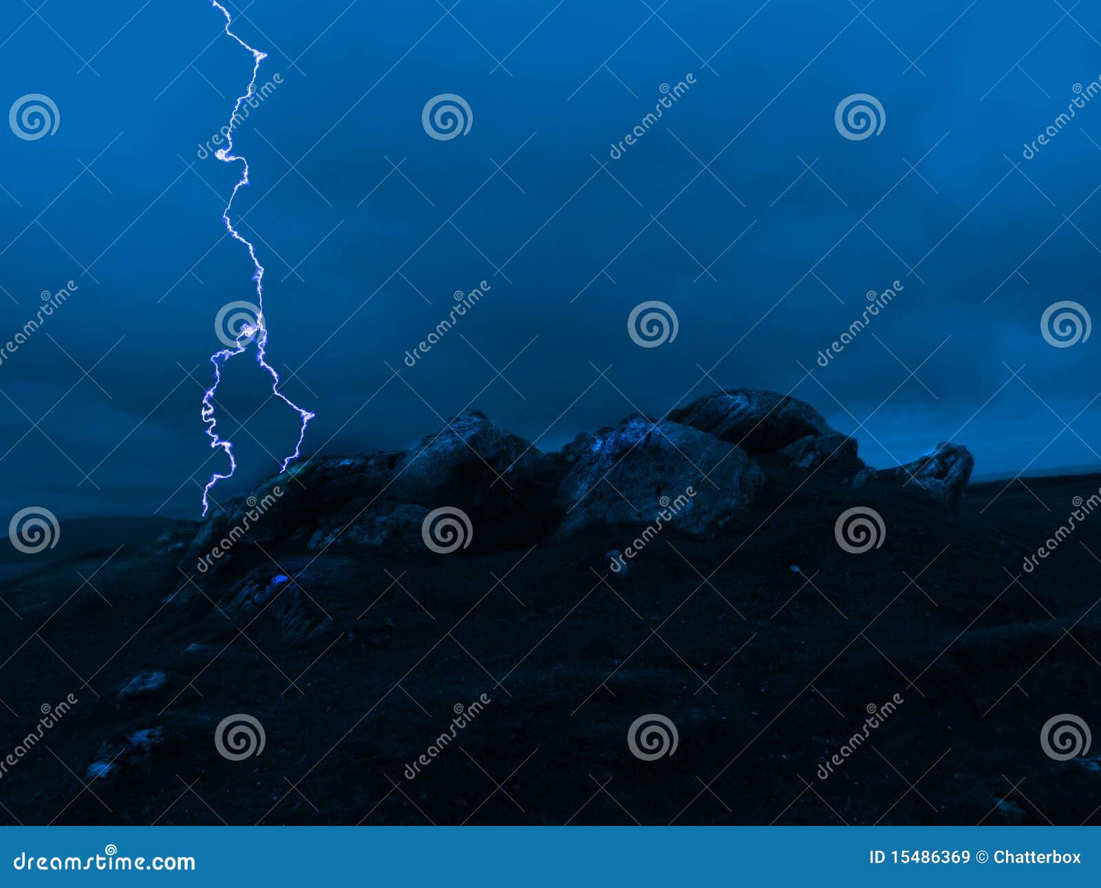 Lightning Strike Over Rock Formation Stock Illustration - Illustration ...