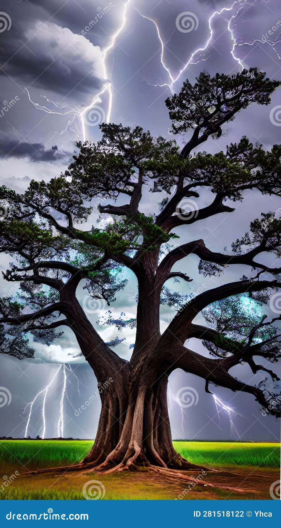 Lightning Strike Tree Illustration Artificial Intelligence Artwork ...