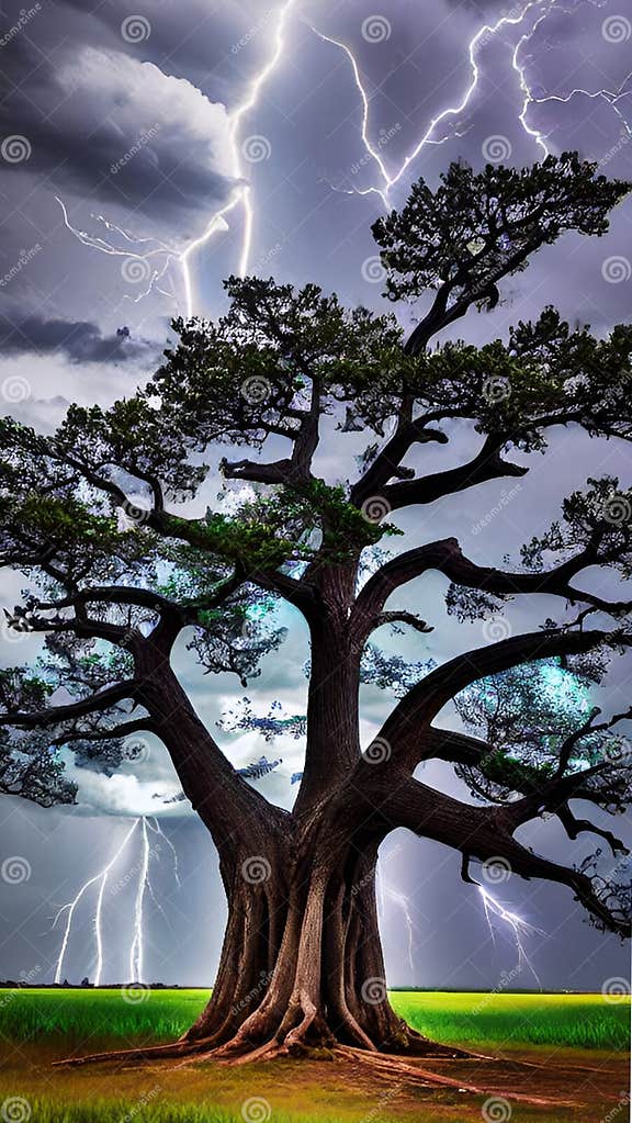 Lightning Strike Tree Illustration Artificial Intelligence Artwork ...