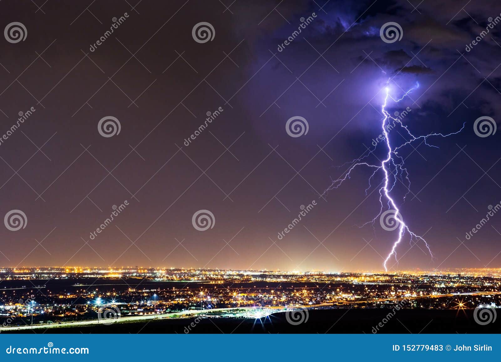 Lightning Strike from a Thunderstorm Over El Paso, Texas Stock Image ...