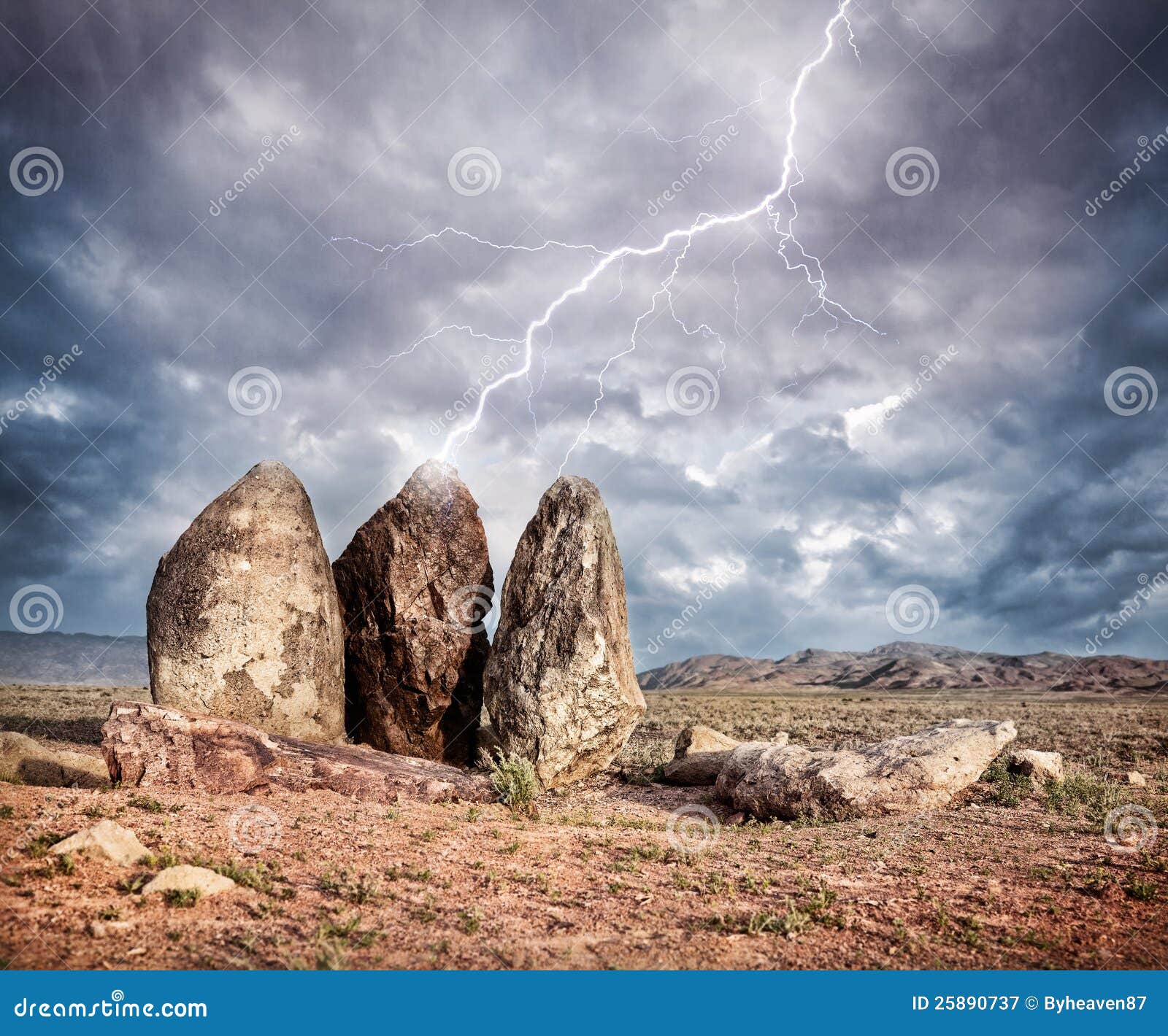 Lightning Strikes Big Stones Stock Image - Image of geology, background ...