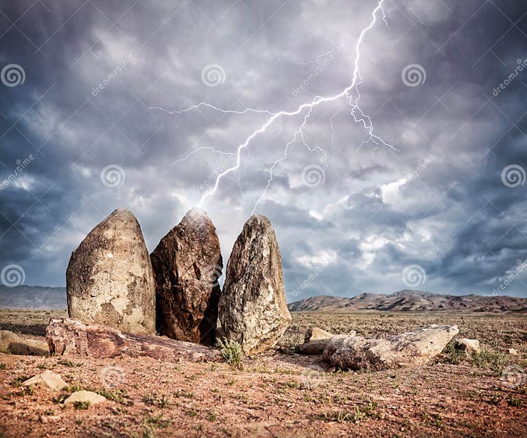 Lightning Strikes Big Stones Stock Image - Image of geology, background ...
