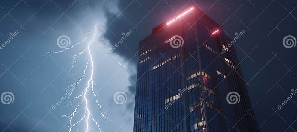 Lightning Strikes Building Skyscraper Stock Illustration - Illustration of construction ...