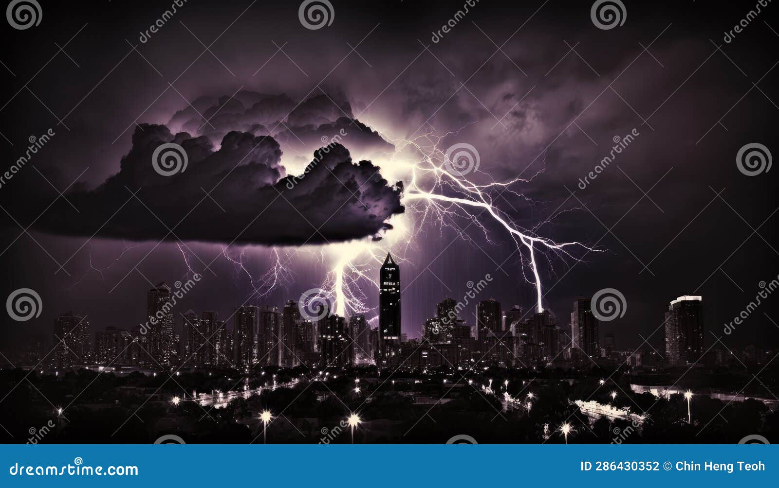 Lightning Strikes the City. Collage Stock Illustration - Illustration of super, night: 286430352