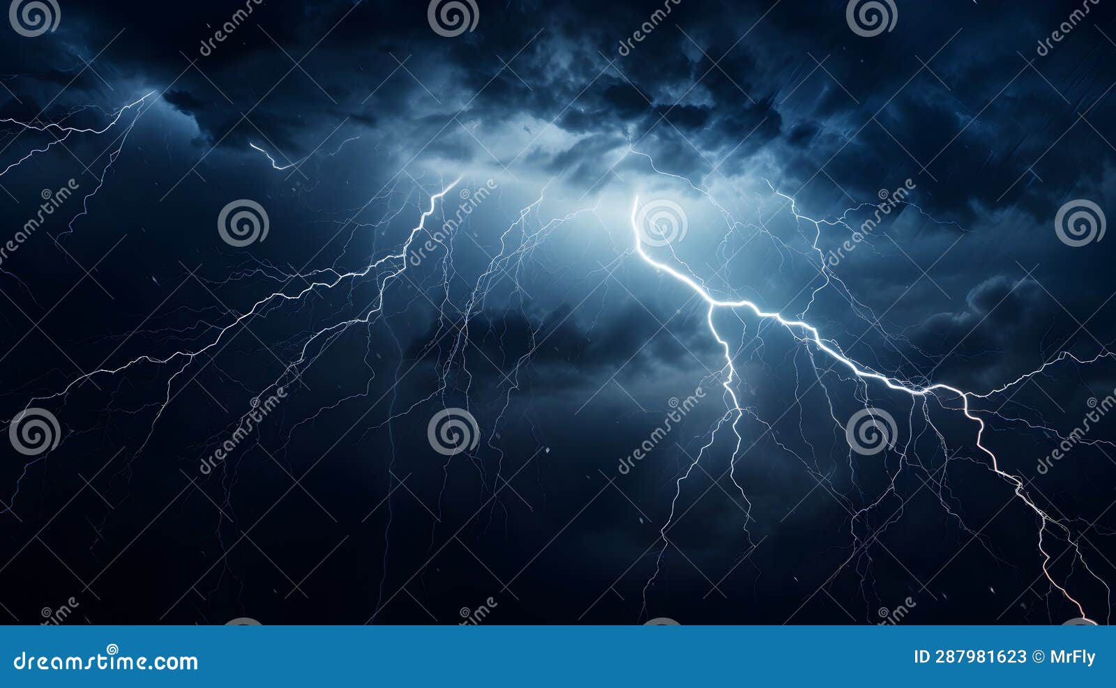 Lightning Strikes from Clouds during Night Time Stock Illustration ...