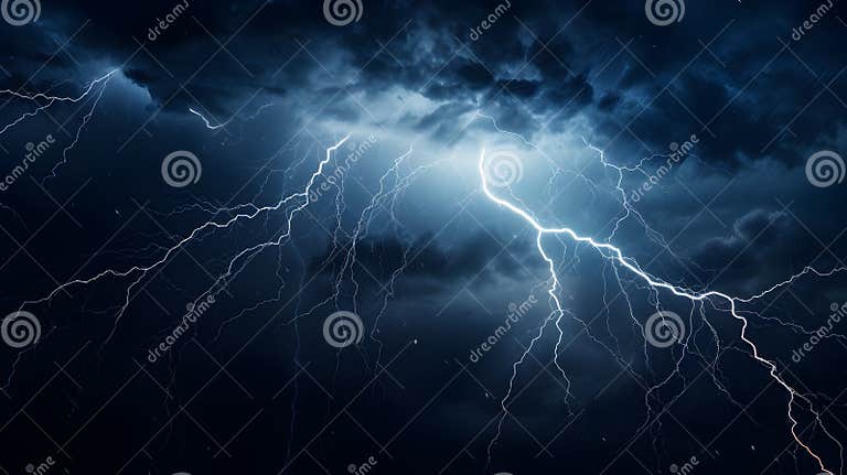 Lightning Strikes from Clouds during Night Time Stock Illustration ...