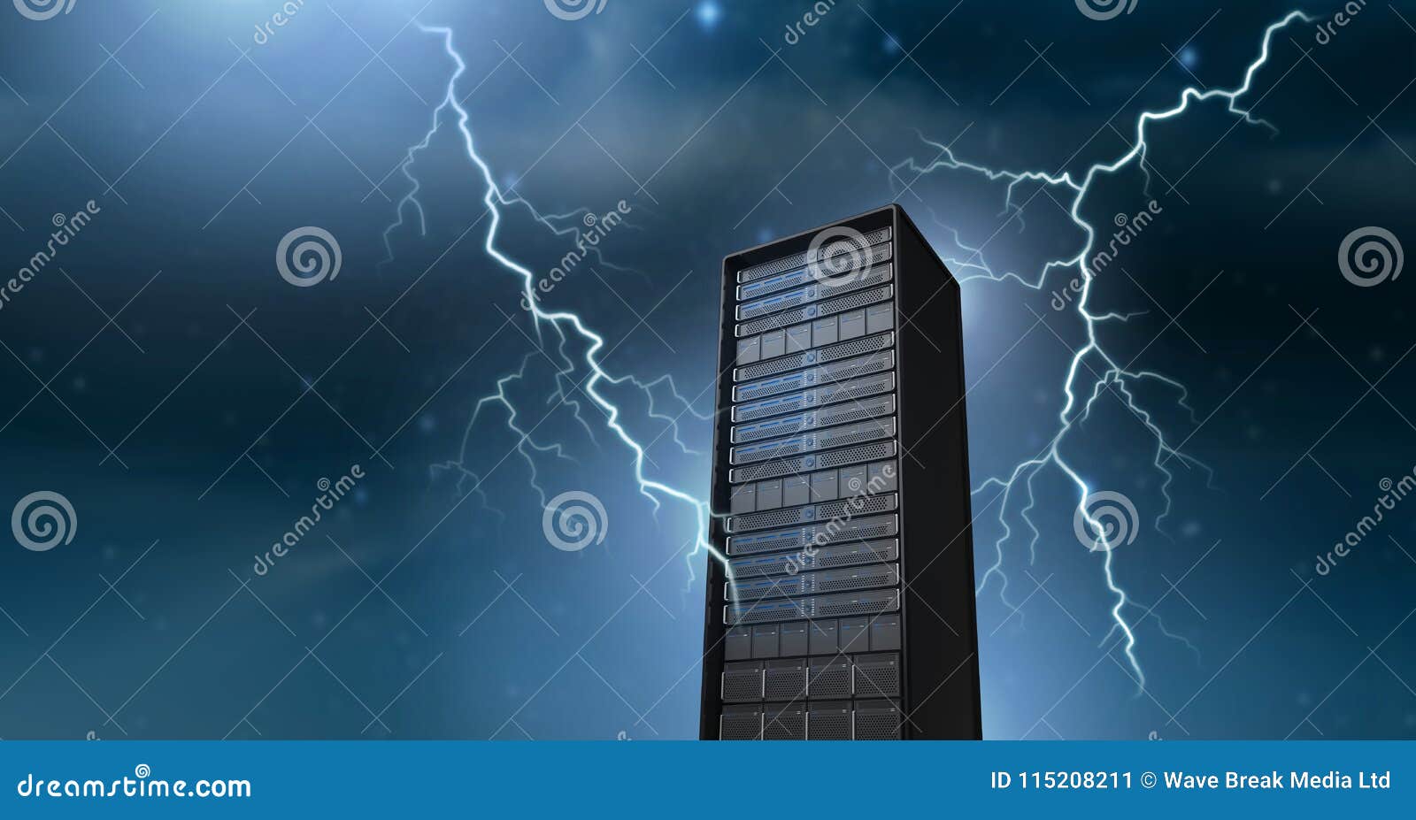 Lightning Strikes and Computer Server Stock Illustration - Illustration ...