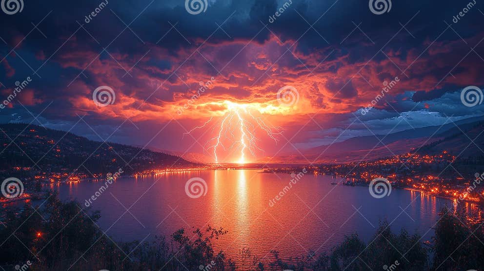 Lightning Strikes from Distance Stock Illustration - Illustration of ...