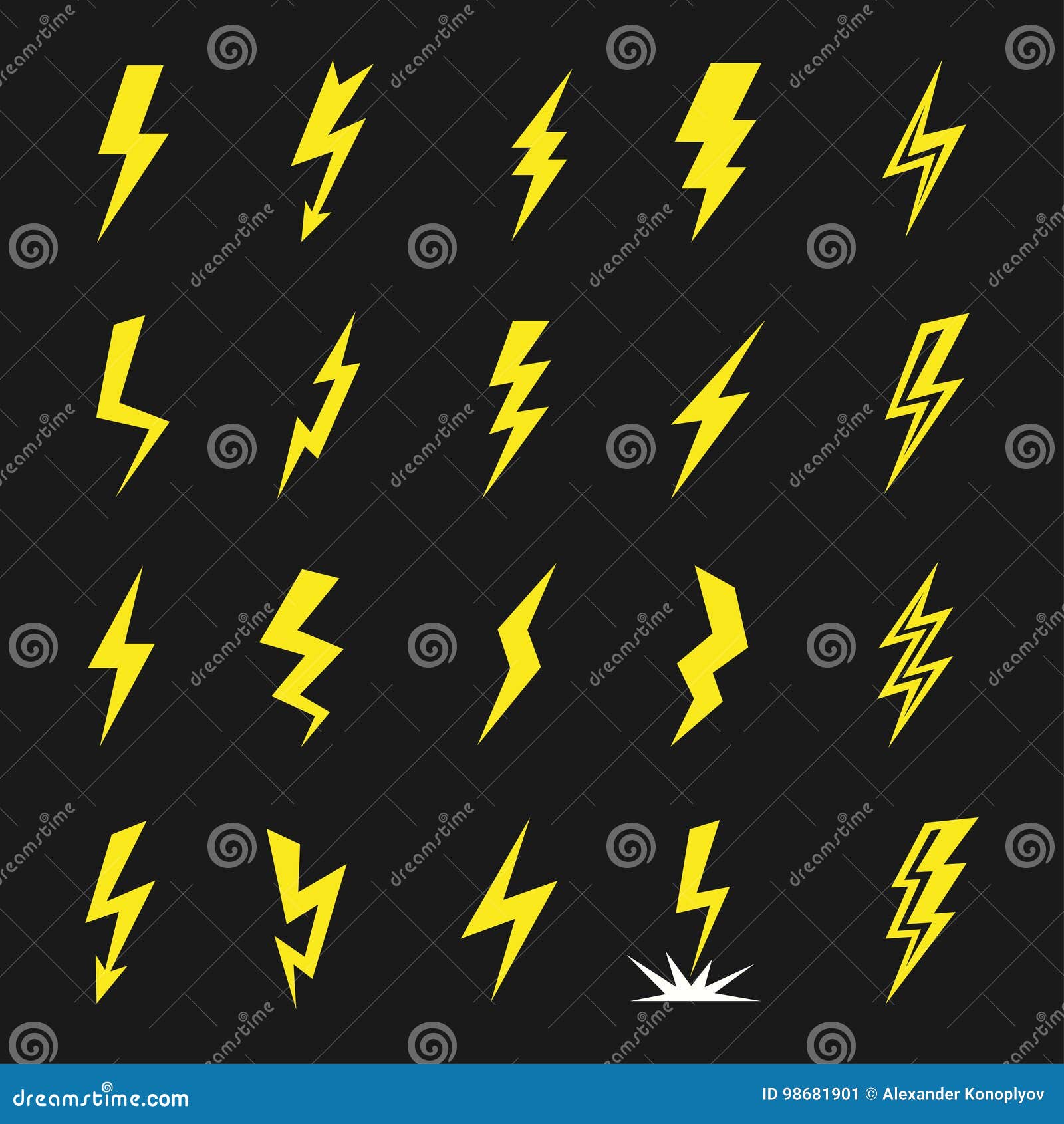 Lightning Strikes Icon Flat Set Stock Vector - Illustration of ...