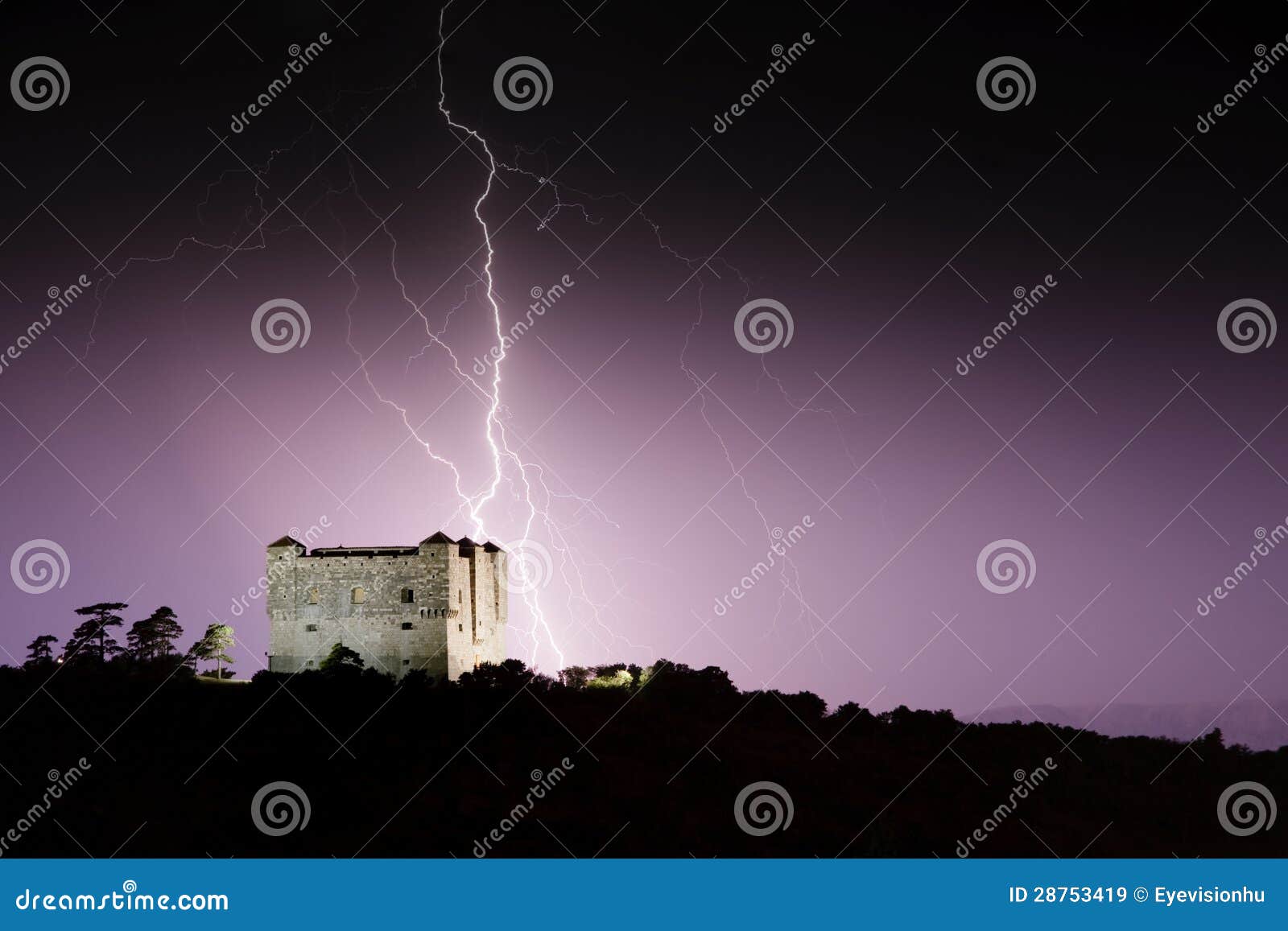 Lightning Strikes in Medieval Castle at Night Stock Image - Image of ...
