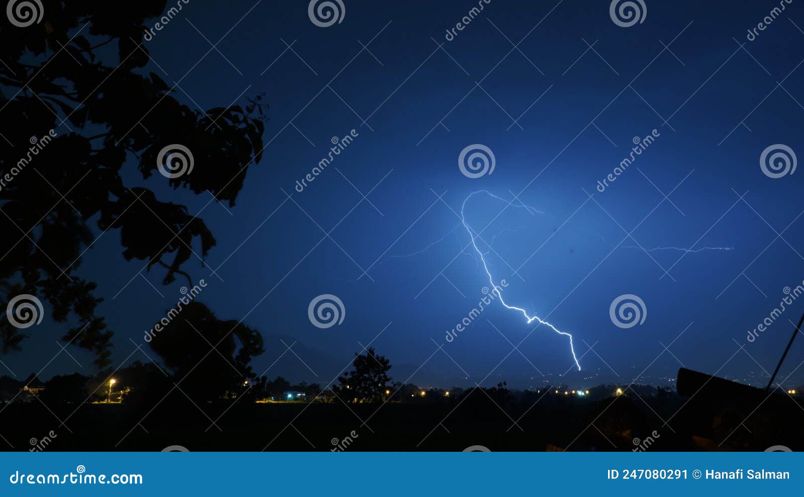 Lightning Strikes in the Middle of the Rice Field Stock Image - Image ...