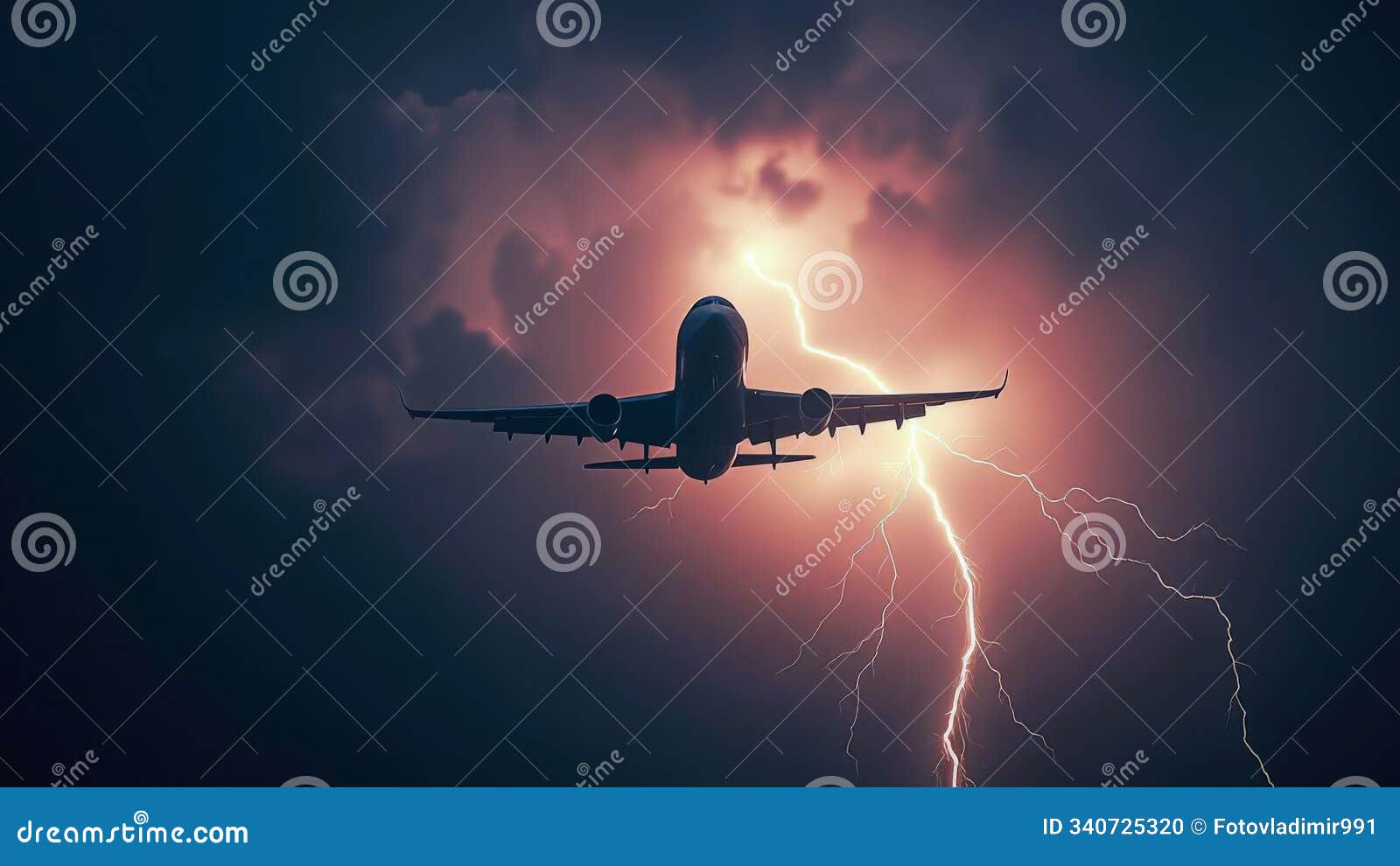 Lightning Strikes Near Left Wing of Plane during Night Flight Stock ...