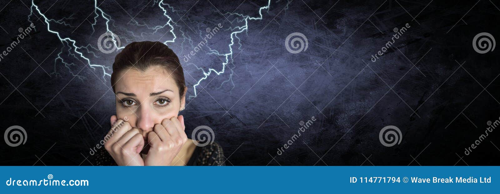 Lightning Strikes and Scared Afraid Woman Stock Illustration ...