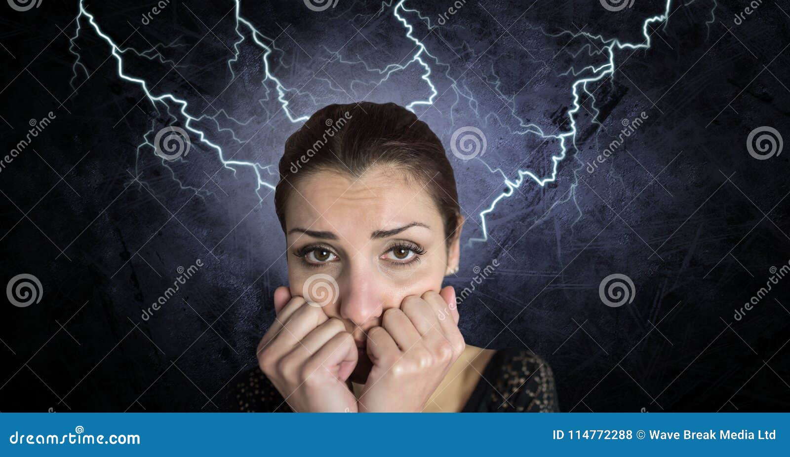 Lightning Strikes and Scared Afraid Woman Stock Photo - Image of ...