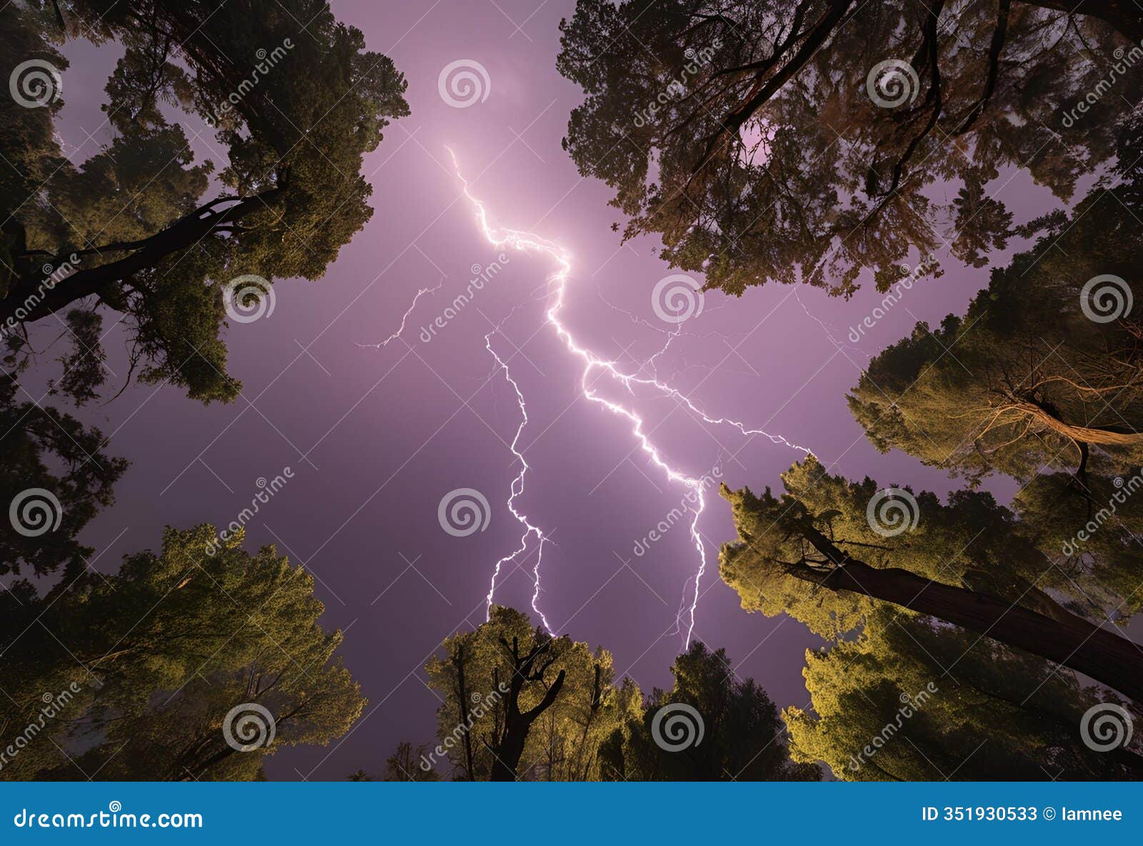 Lightning Strikes the Top of a Large Tree. Stock Illustration ...