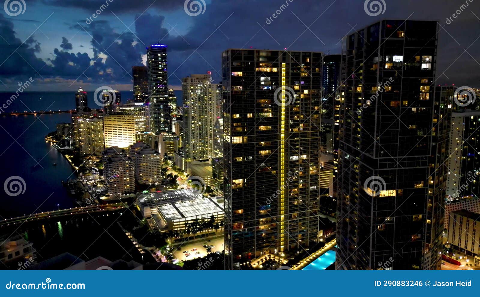 Lightning Striking Behind Miami Downtown Skyline by Drone 4k at Night ...