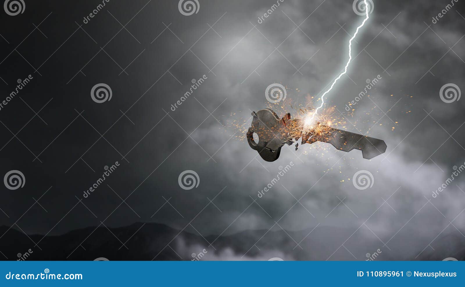 Lightning Striking Key. Mixed Media Stock Illustration - Illustration ...