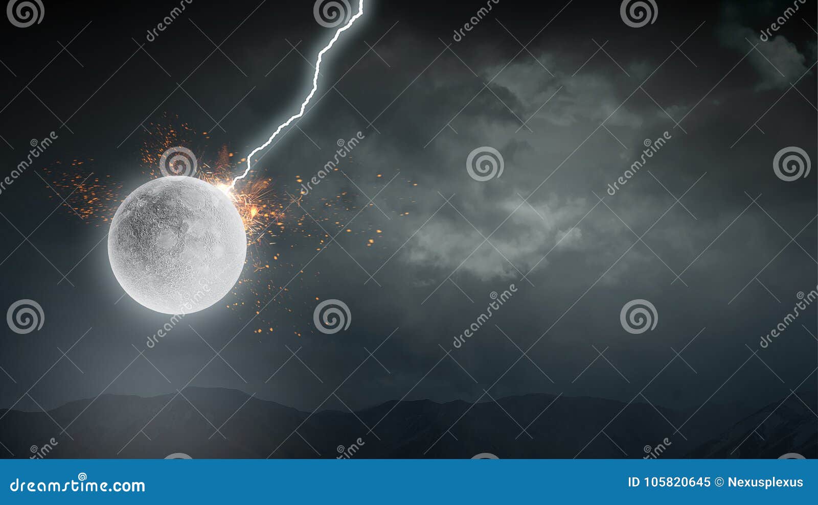 Lightning Striking Moon Planet Stock Image - Image of surface ...