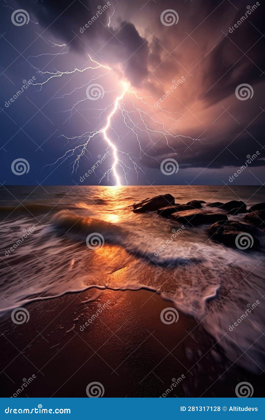 Lightning Striking the Ocean during a Storm Stock Illustration ...