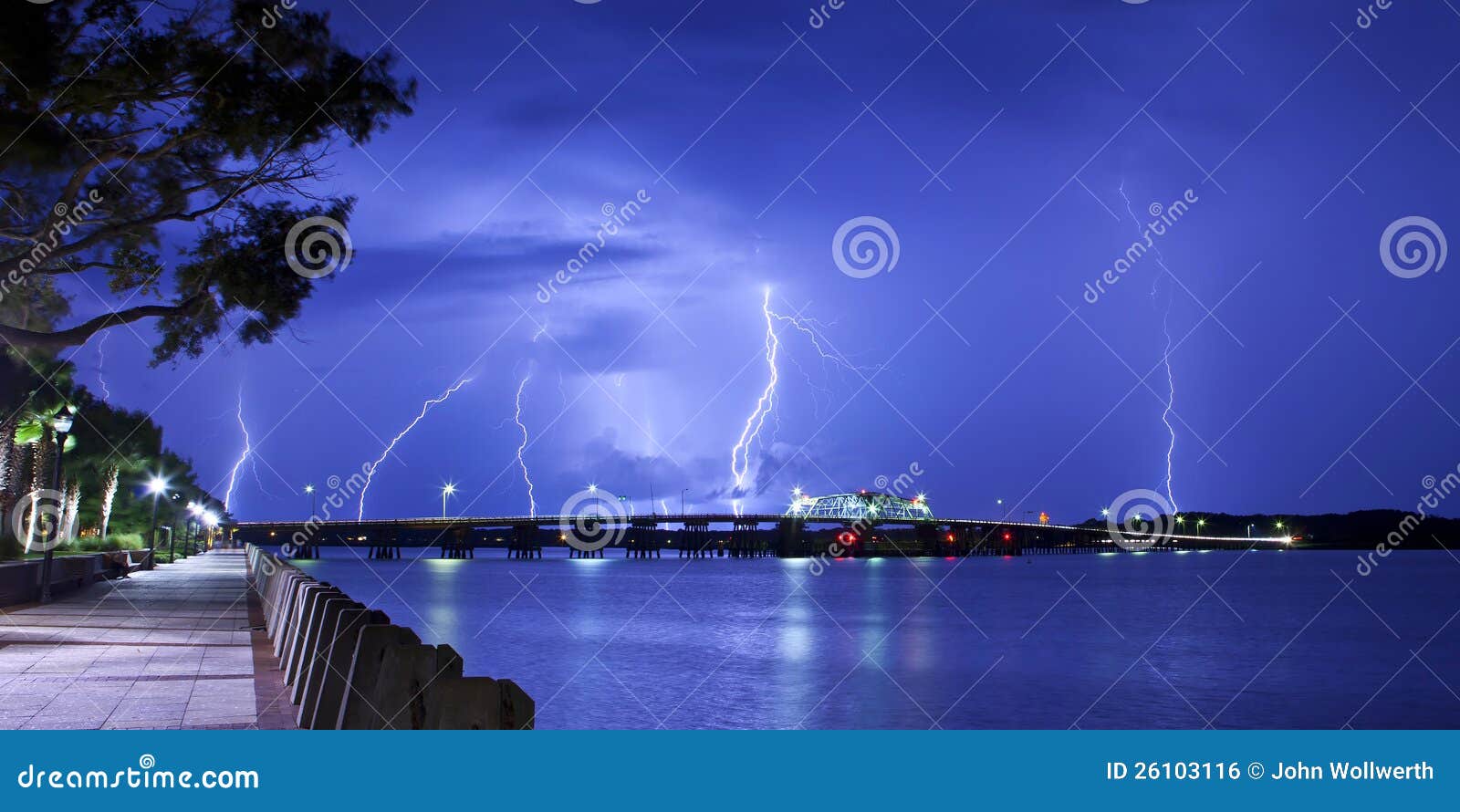 Lightning Striking Over Bridge Stock Photo - Image of nature, plasma ...