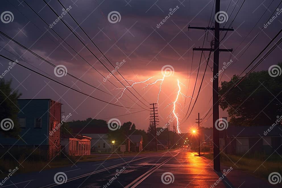 Lightning Striking a Power Line during a Storm Stock Image - Image of ...