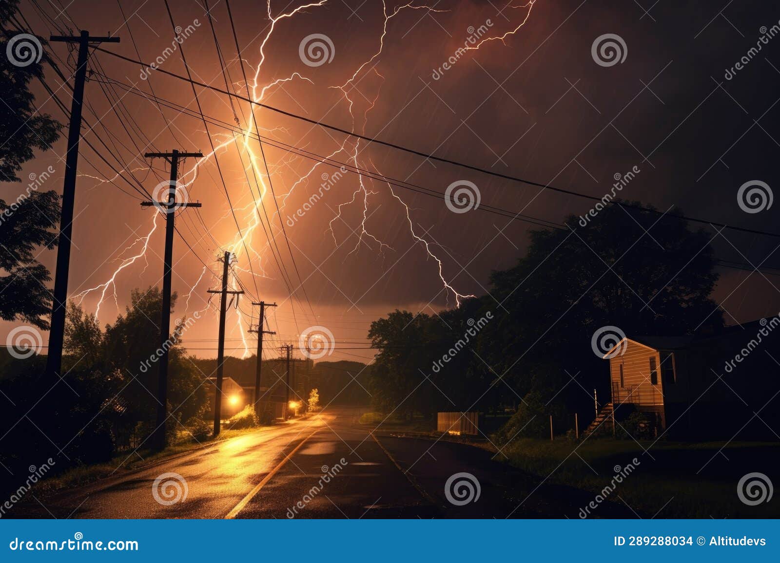 Lightning Striking a Power Line during a Storm Stock Illustration ...