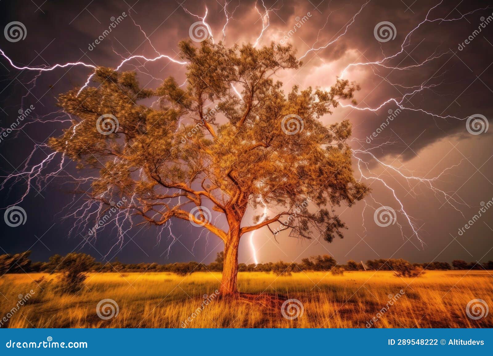 Lightning Striking a Tree in a Storm Stock Photo - Image of storm ...