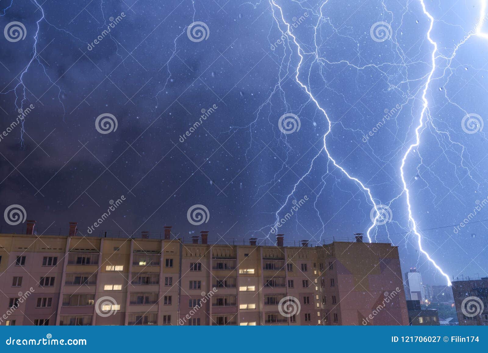 Lightning Struck the House at Night Stock Image - Image of humid ...