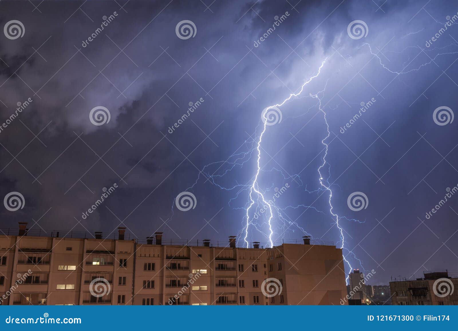 Lightning Struck the House at Night Stock Photo - Image of blue, light ...