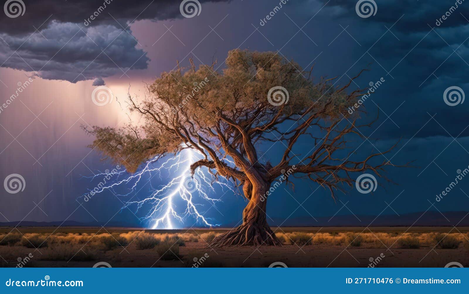 Lightning Struck a Mighty Old Tree. Elements, Rain, Lightning. Stock ...