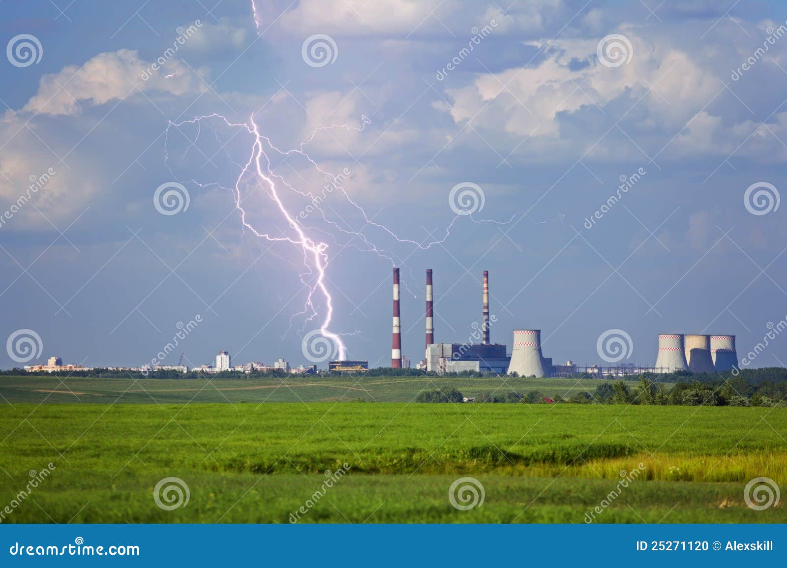 Lightning Struck a Power Plant Stock Photo - Image of grass, blue: 25271120