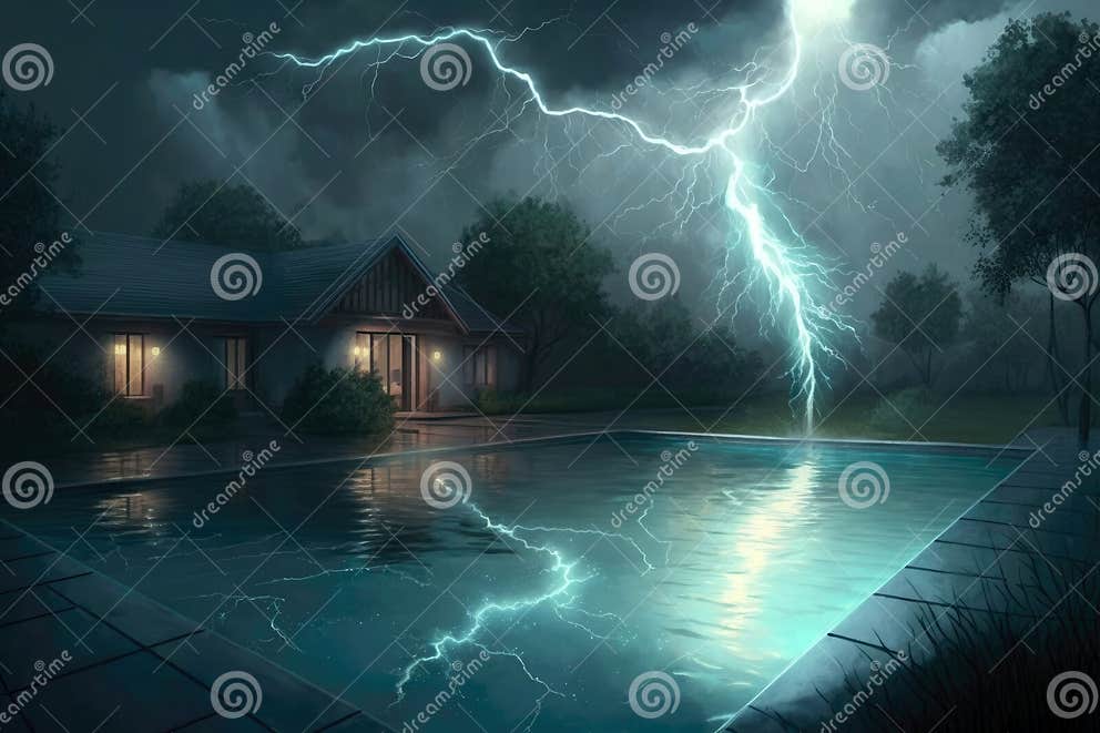 Lightning Struck Swimming Pools. Generative AI Stock Illustration ...