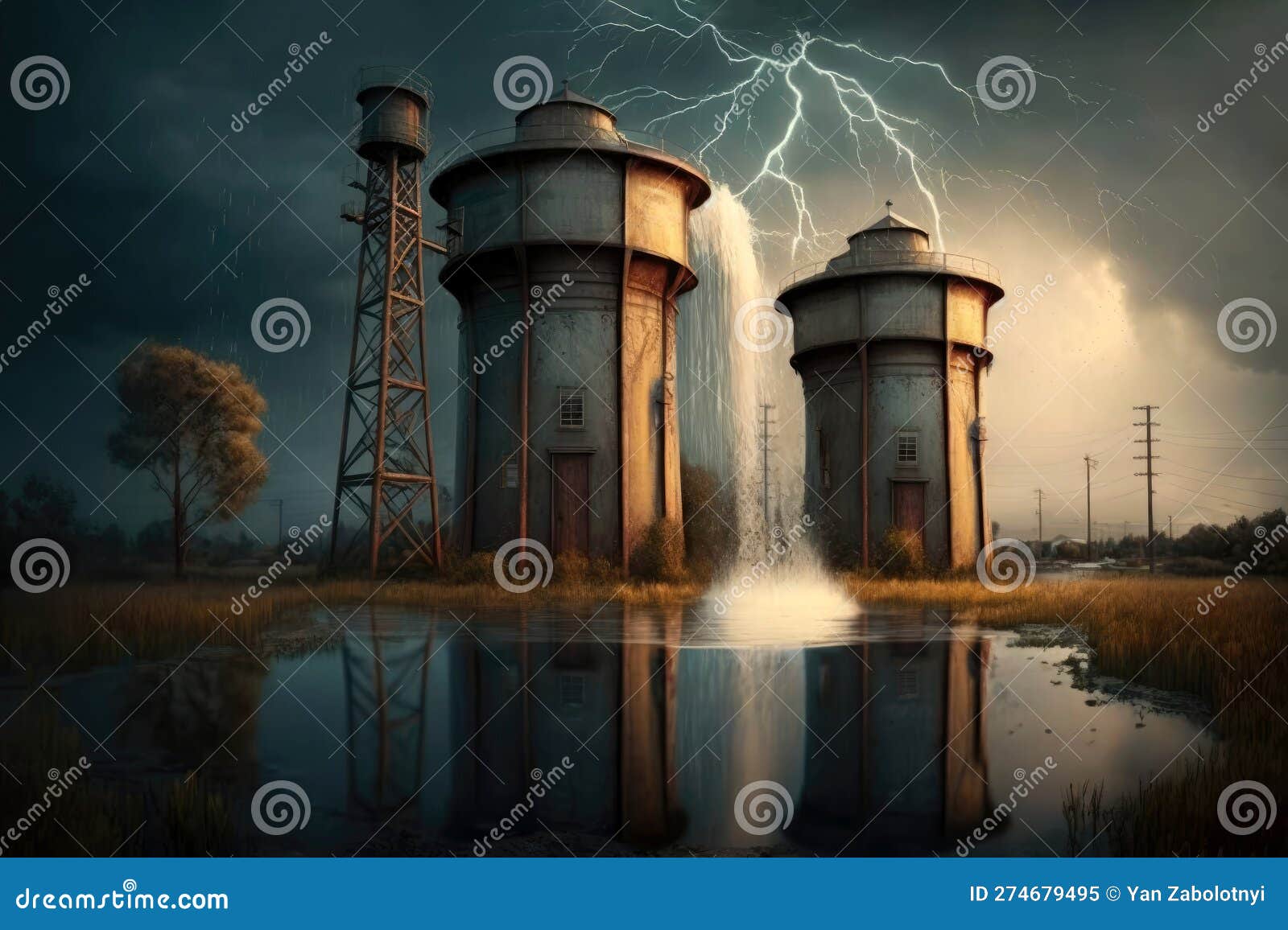 Water Towers Isolated Outline Monochrome Vector Icons Set. Elevated ...